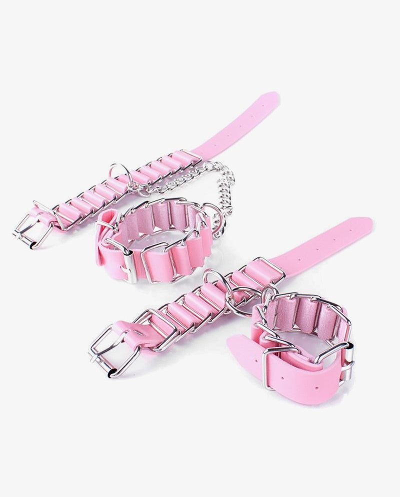 Leather Metal Hand Wrist Cuffs + Ankle Foot Cuffs