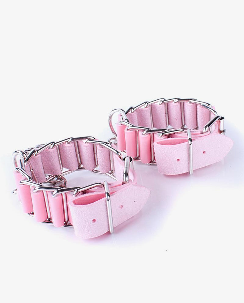 Leather Metal Hand Wrist Cuffs + Ankle Foot Cuffs